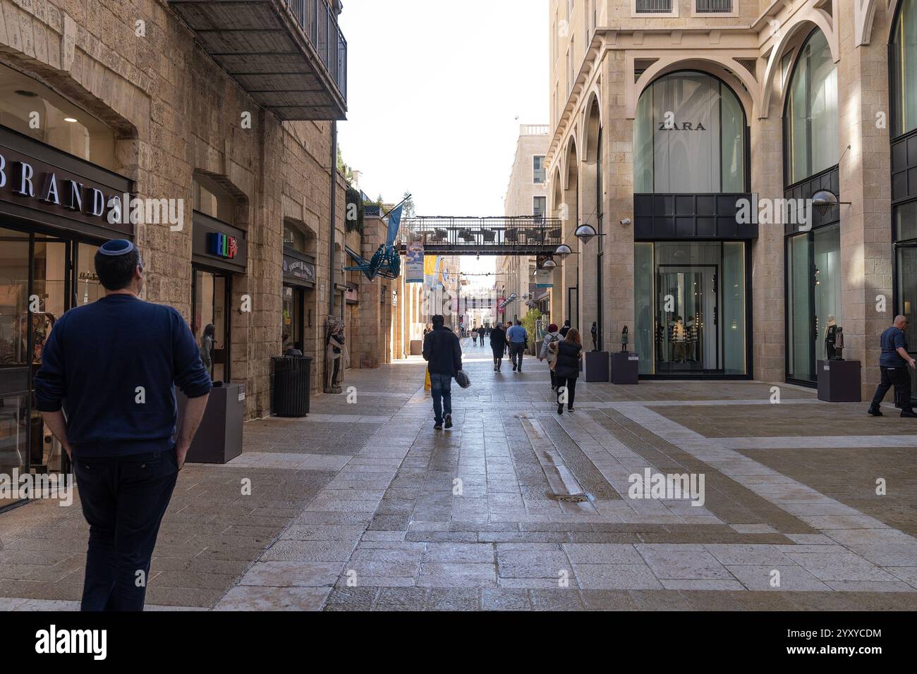 People walk along Alrov Mamilla Avenue Shopping Mall in Jerusalem ...
