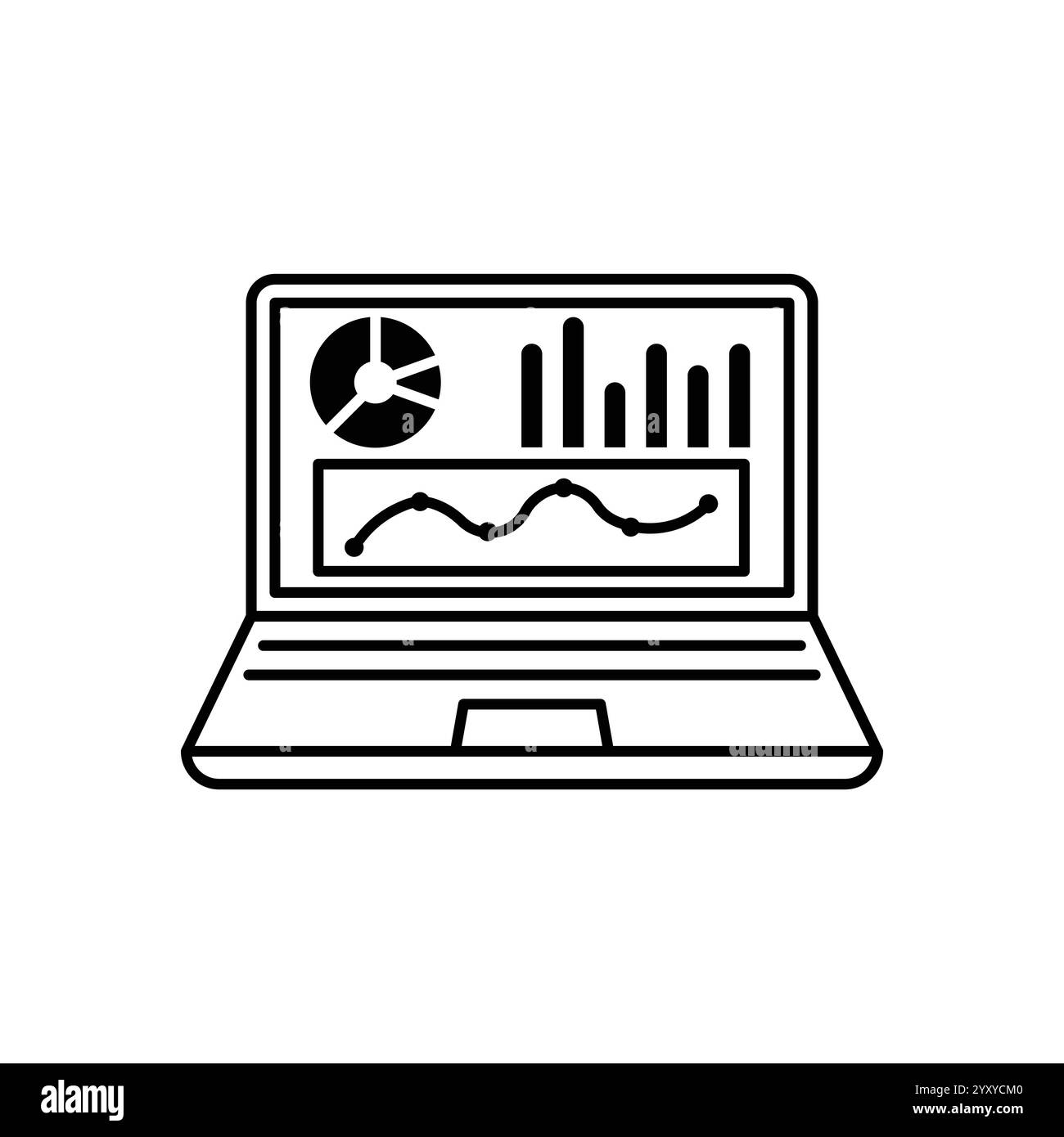 Black single data analysis on monitor line icon, simple financial dashboard admin flat design ...