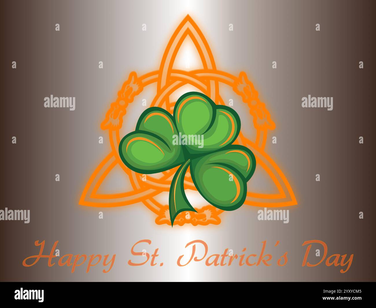 Green shamrock is on a gold background with the words Happy St. Patrick ...