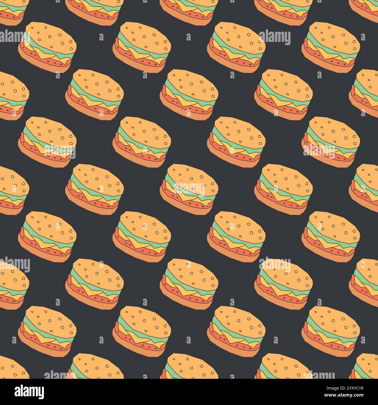 Seamless burger pattern. Drawn hamburger background. Doodle hand drawn ...