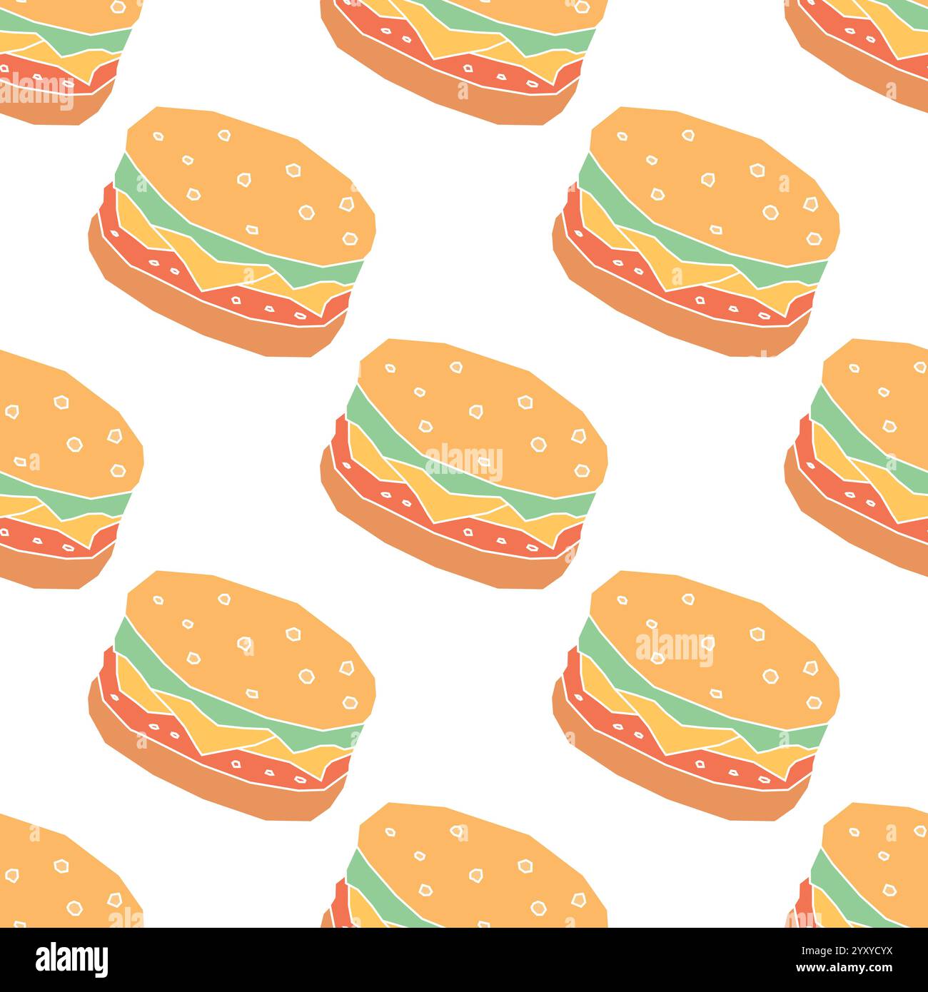 Seamless burger pattern. Drawn hamburger background. Doodle hand drawn ...