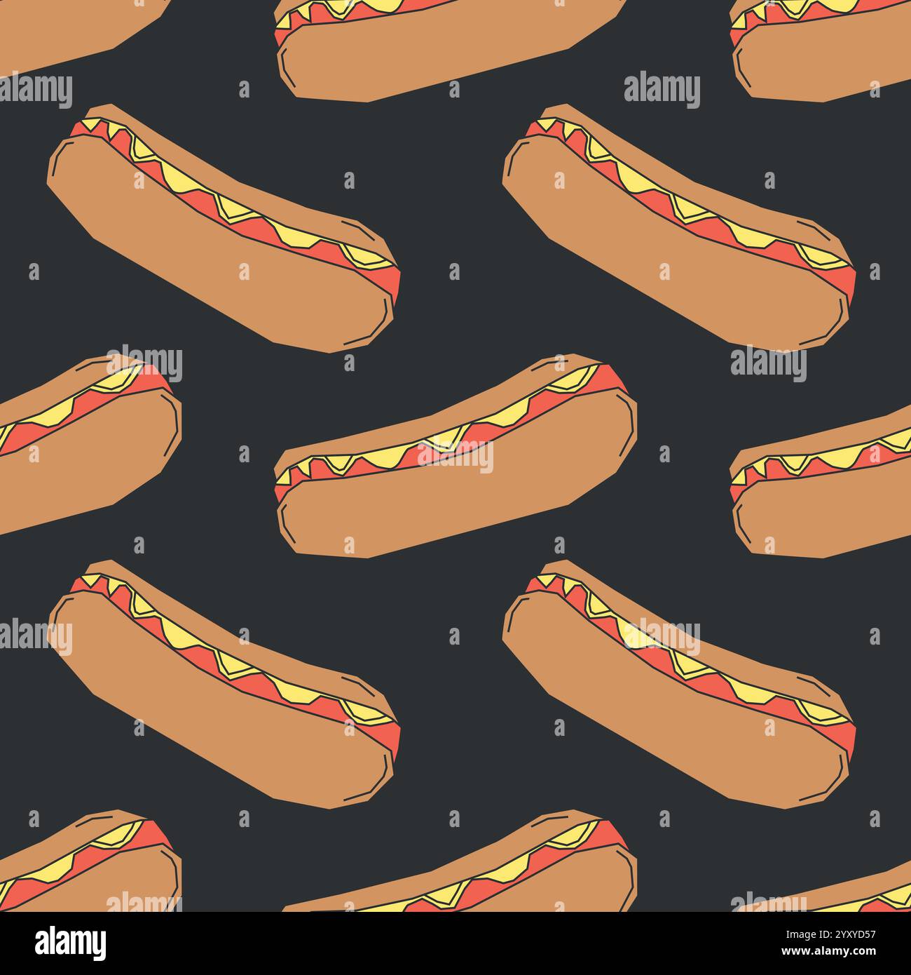 Seamless hot dog pattern. fast food background. Drawn food pattern ...