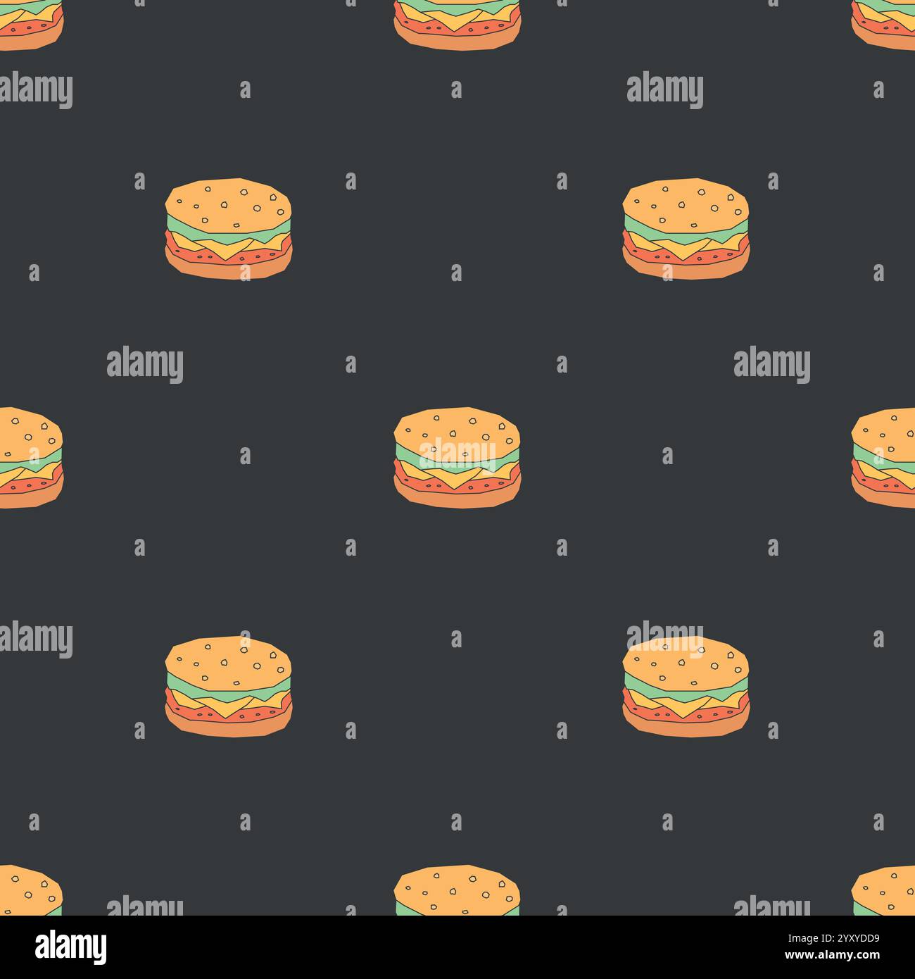 Seamless burger pattern. Drawn hamburger background. Doodle hand drawn ...