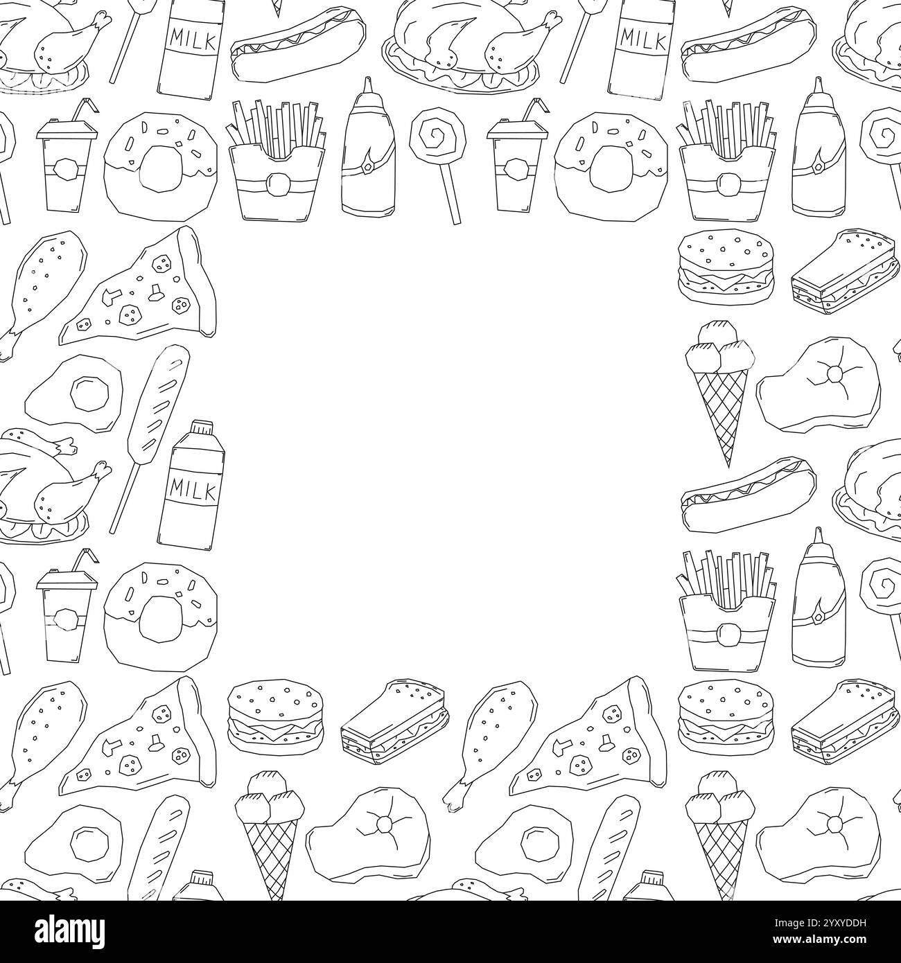 Fast food frame. Doodle fast food background Stock Vector Image & Art ...