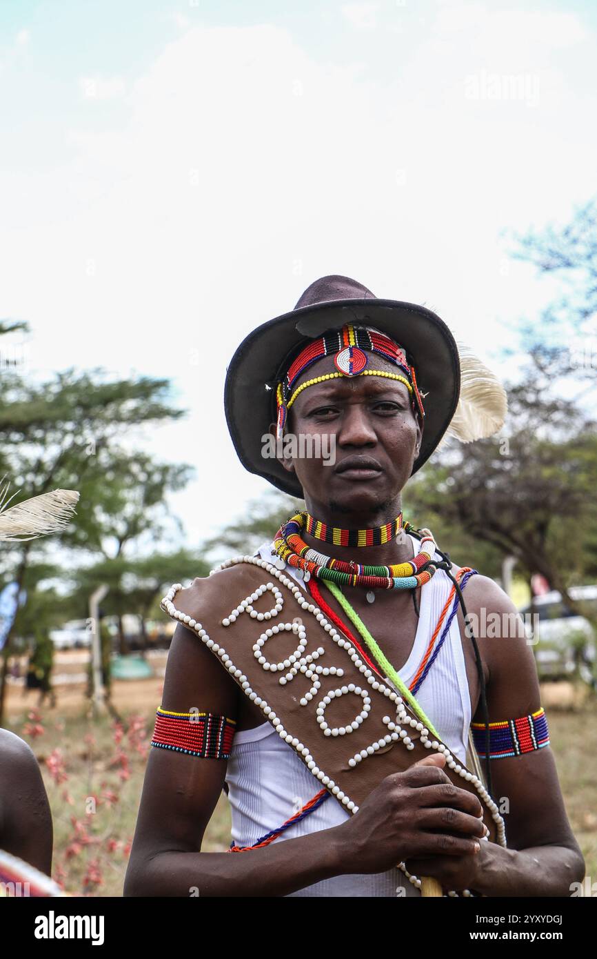 A Pokot man wearing cultural ornaments is seen during this year’s ...