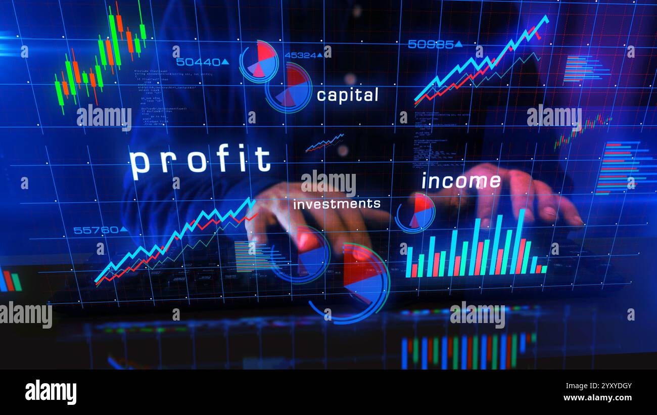 Business profit income and capital charts and graphs diagram with man ...