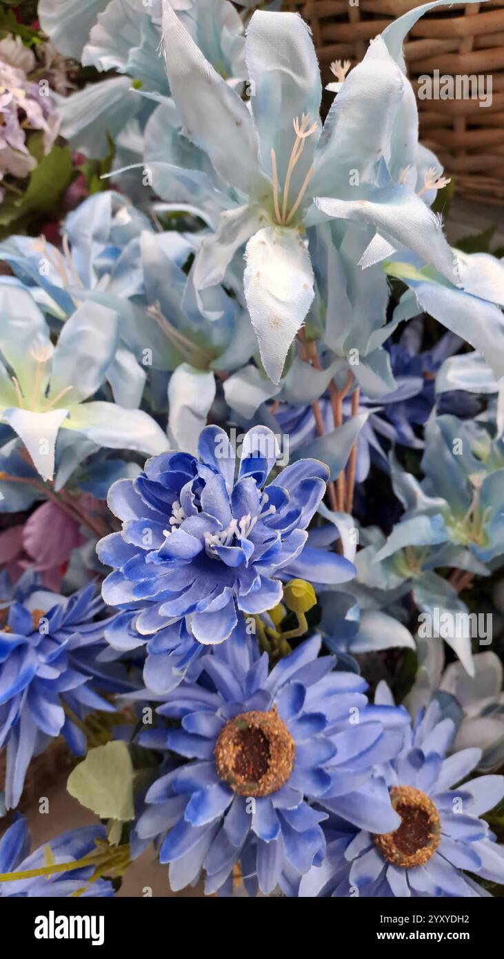 Background wall with artificial flowers of various colors, White and ...