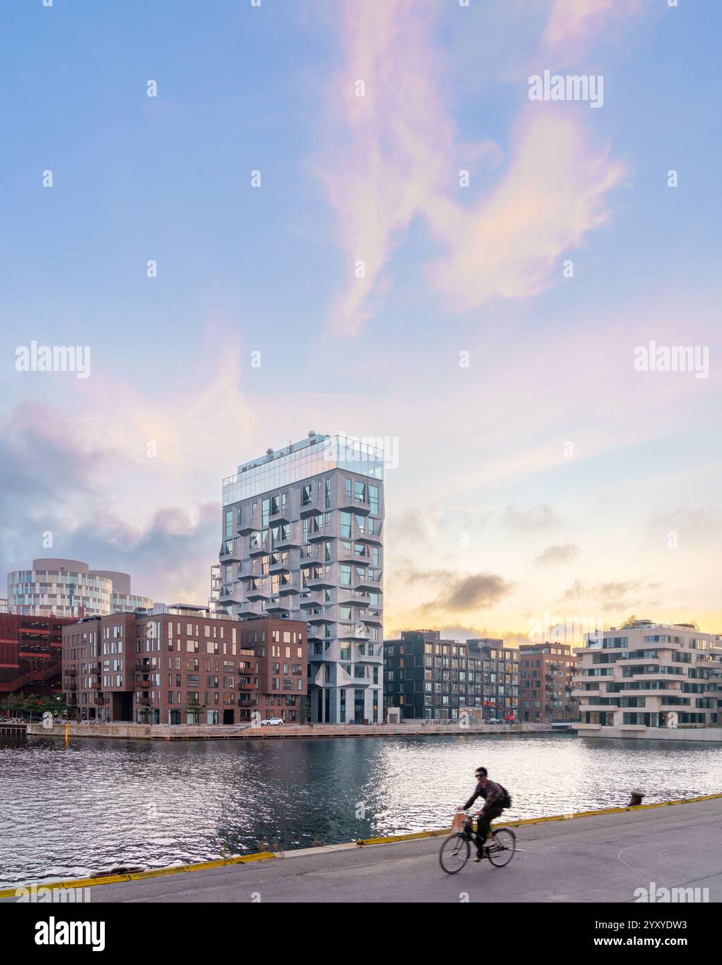 Copenhagen, Denmark - The Silo housing by Cobe Architects, at dusk ...