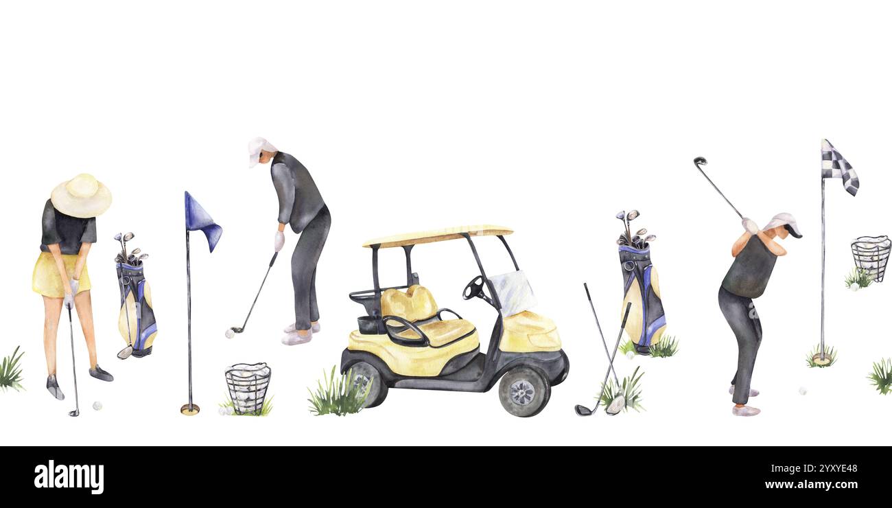 A golf theme seamless border Stock Photo - Alamy