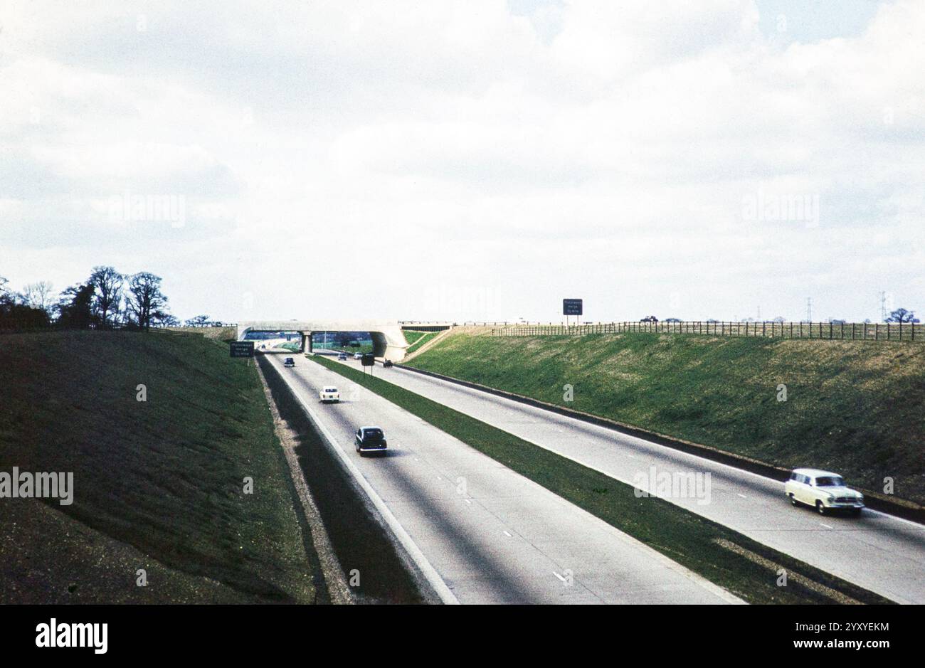 Stretch of two lane motorway road thought to be the M1, photograph ...