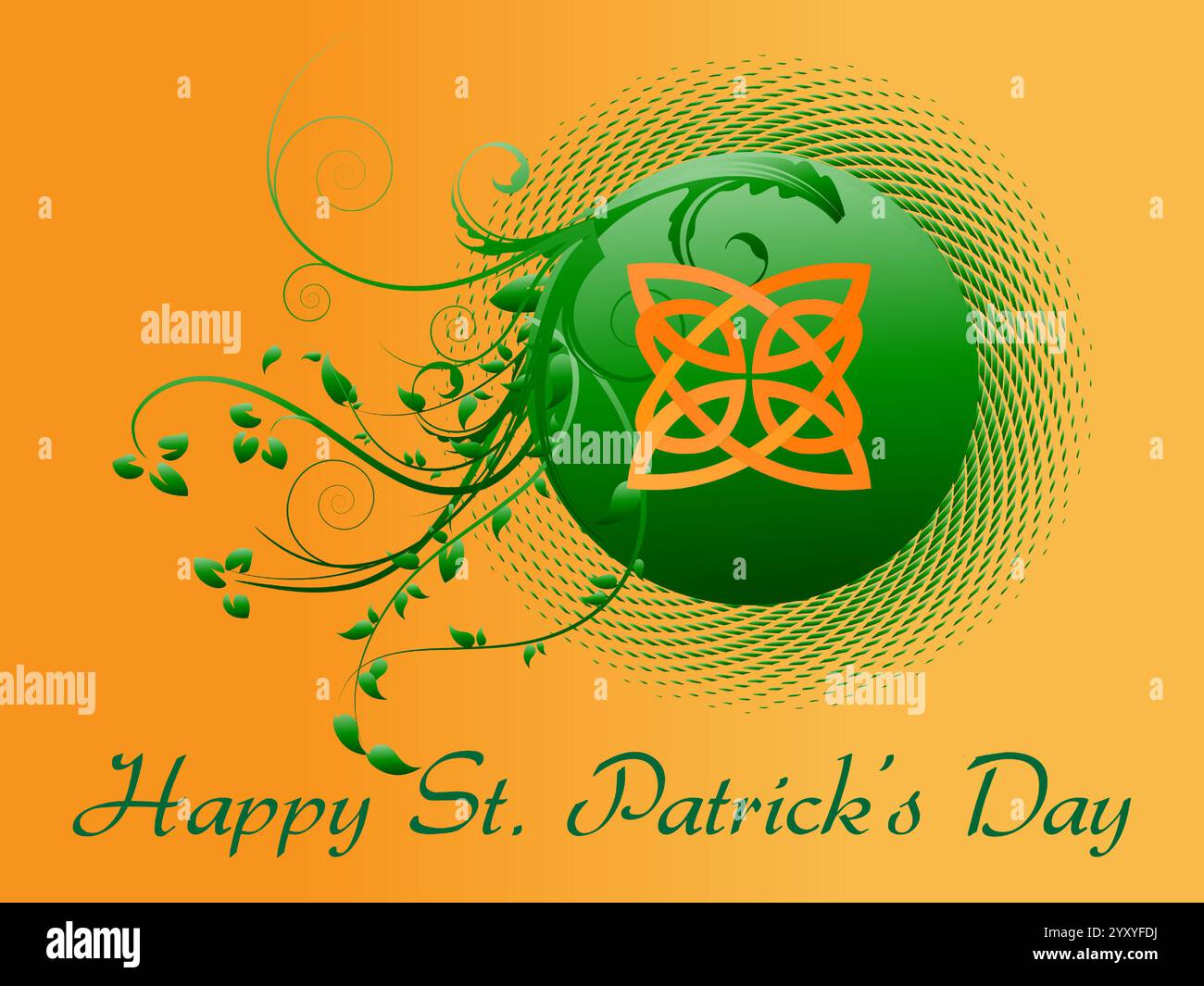 Green and orange poster with a Celtic design and the words Happy St ...