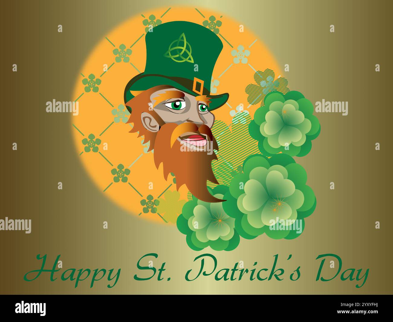 Man with a green hat and beard is on a poster for St. Patrick Day. The ...