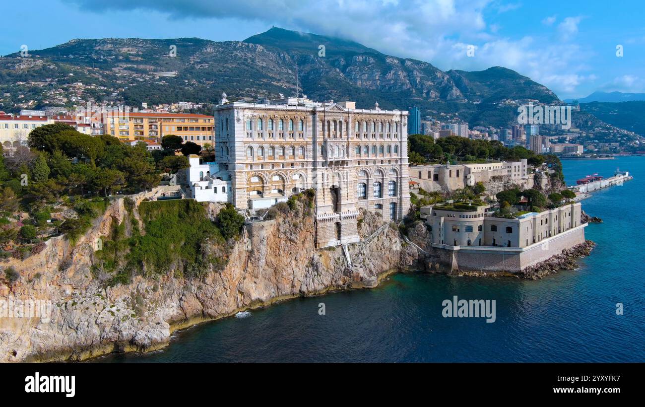 Stunning aerial view of Monaco's Oceanographic Museum, set atop rugged ...