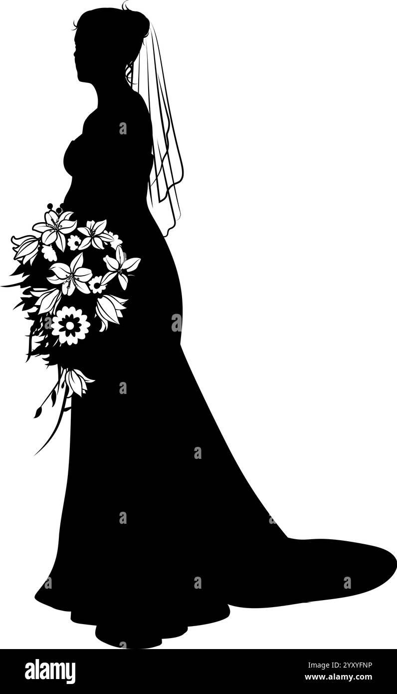Bride Bridal Wedding Dress Silhouette Woman Design Stock Vector Image ...