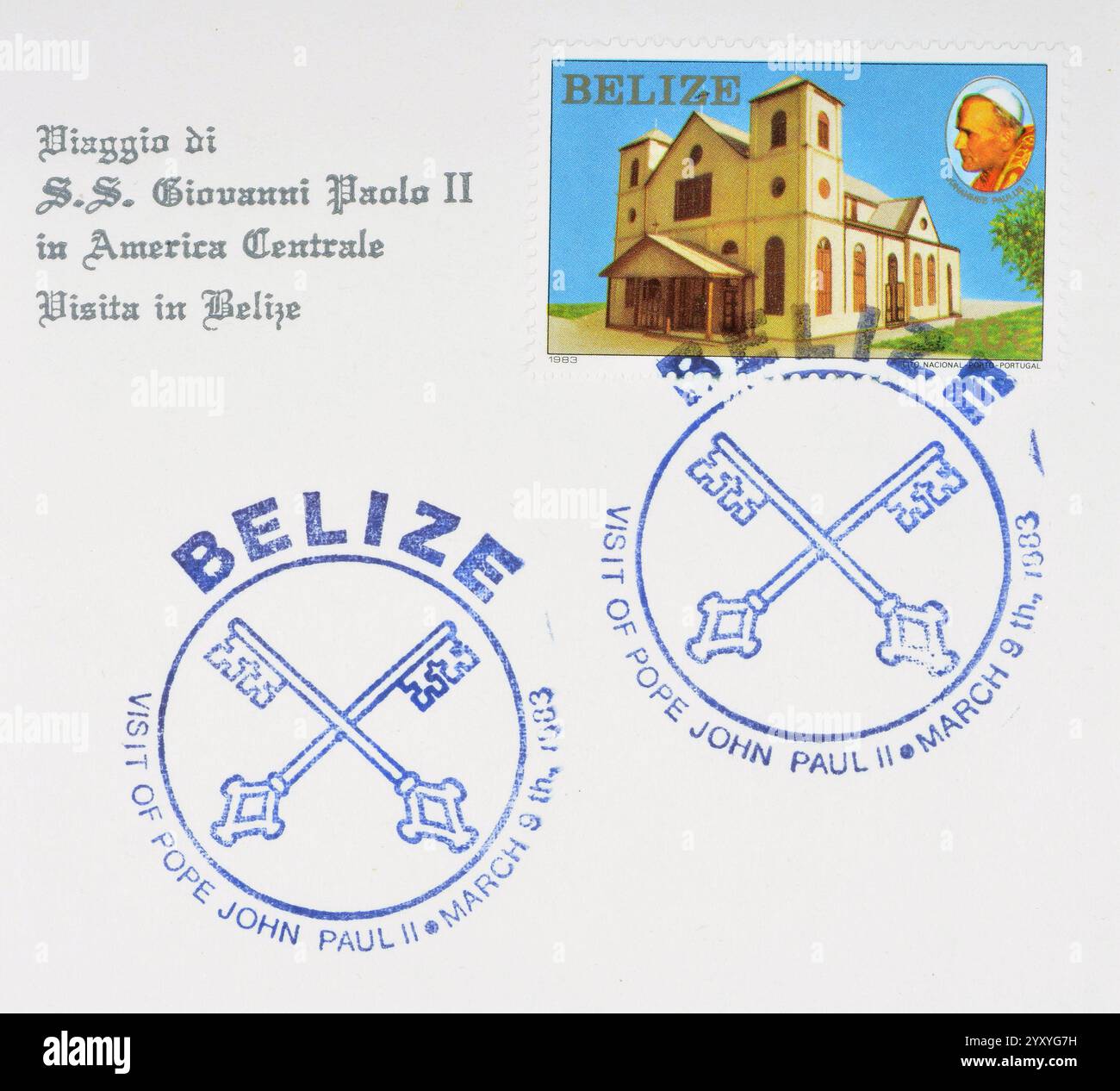 Cancelled postage stamp printed by Belize, that shows Belize Cathedral ...