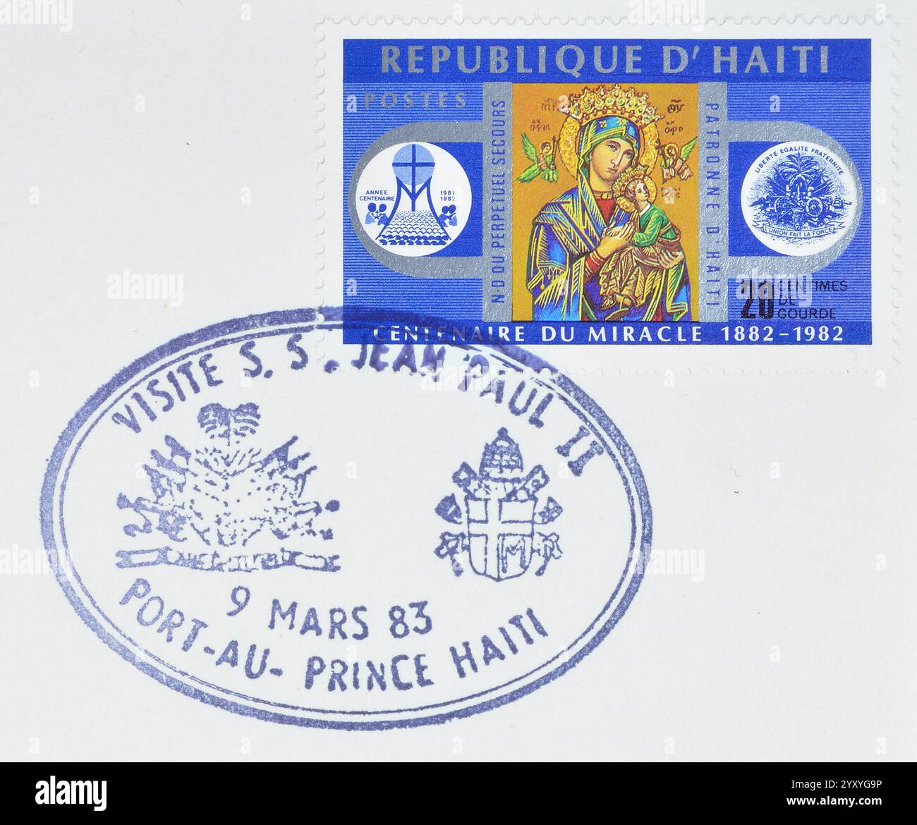 Cancelled postage stamp printed by Haiti, that shows Miracle of 1882 ...