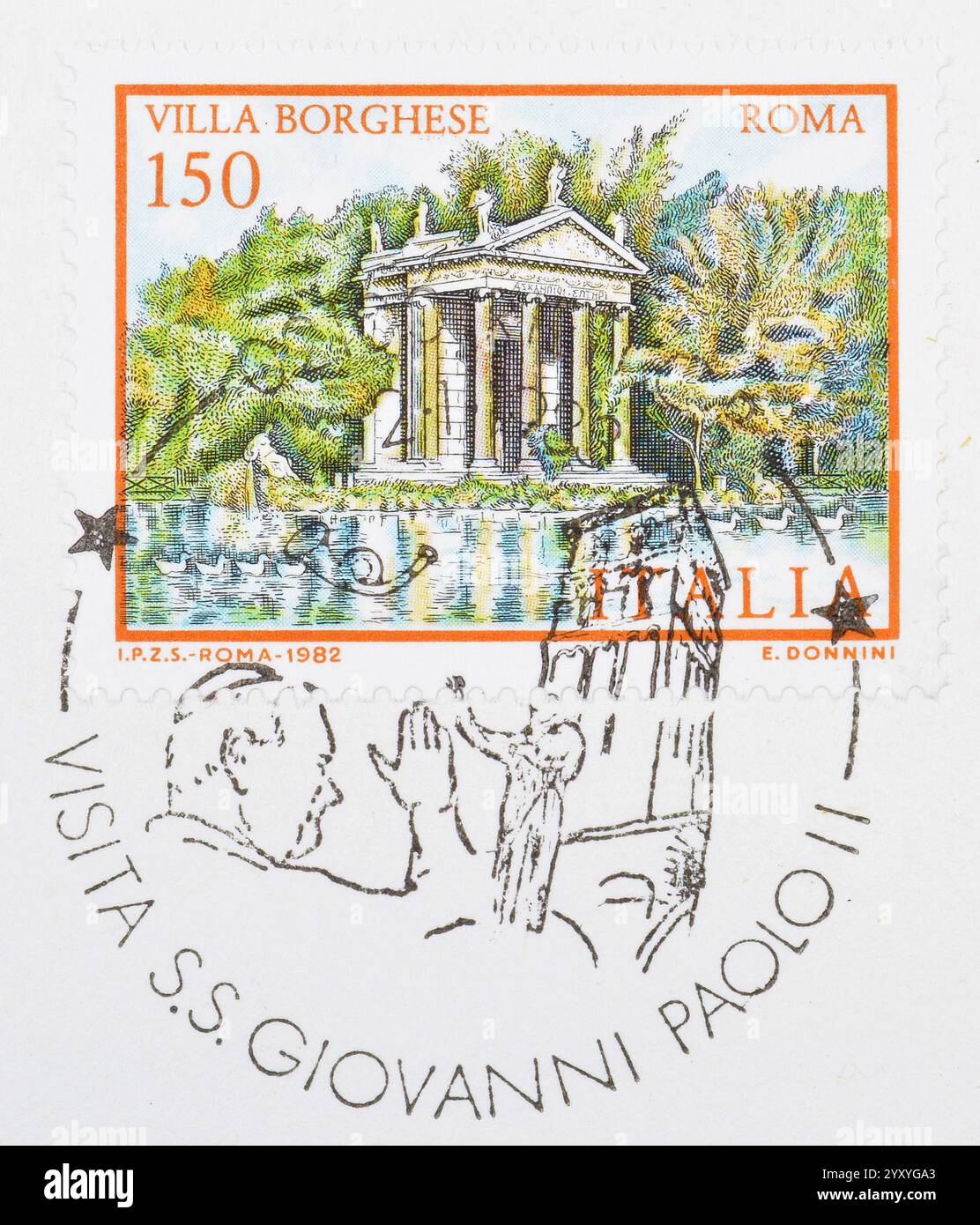 Cancelled postage stamp printed by Italy, that shows Villa Borghese ...