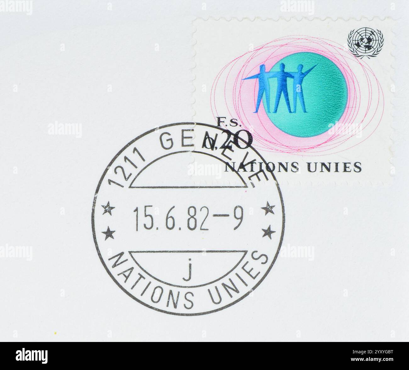 Cancelled postage stamp printed by United Nations, Geneva, that shows ...