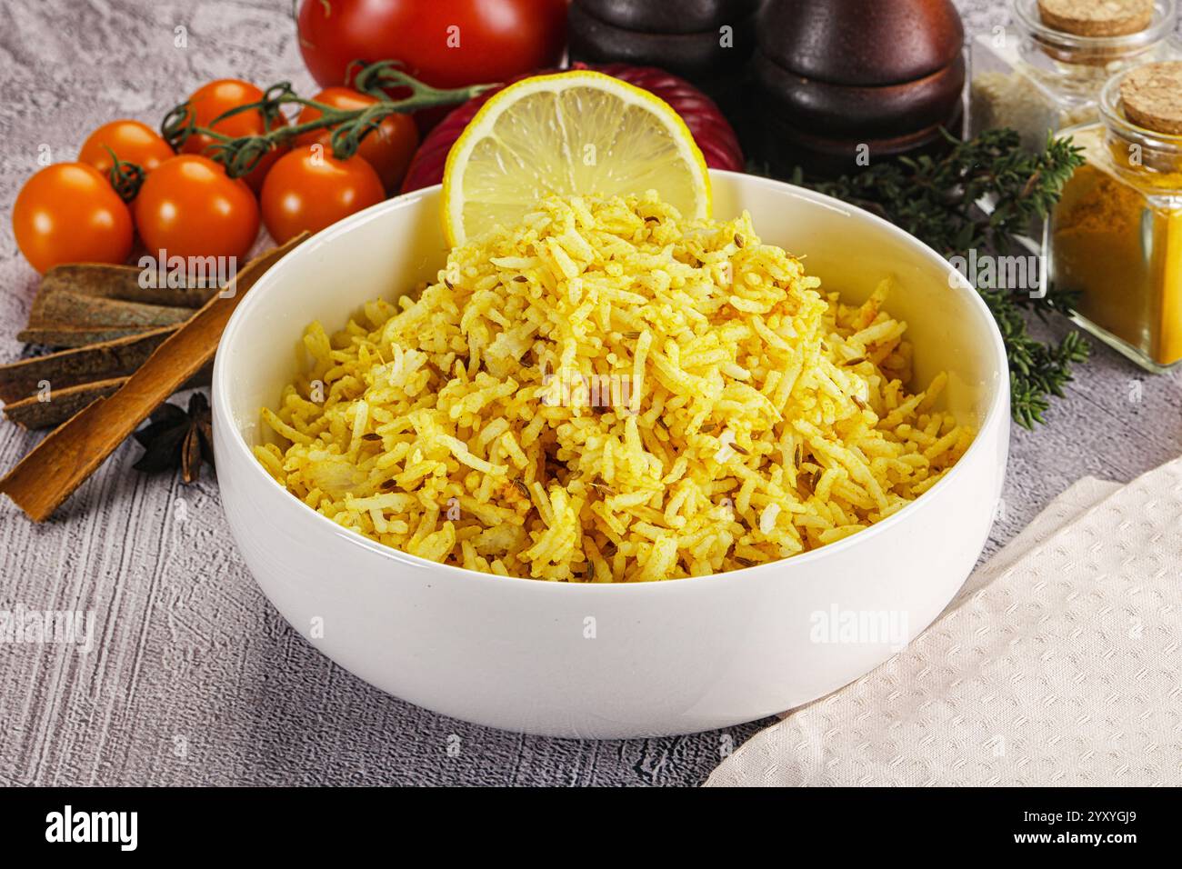 Indian vegan cuisine lemon basmati rice Stock Photo - Alamy