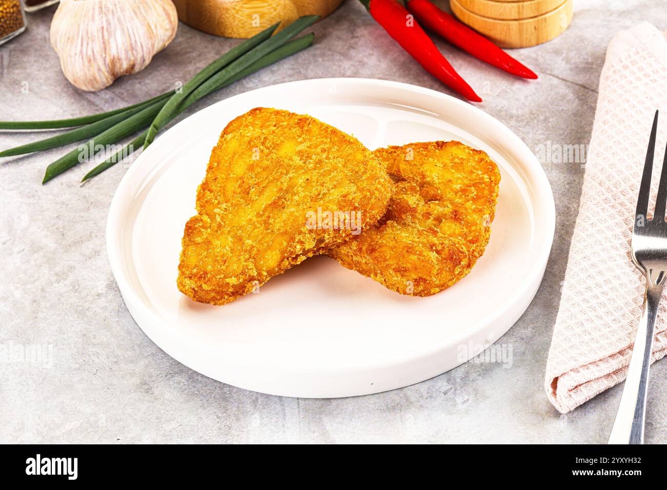 Fried potato hash brown snack for breakfast Stock Photo - Alamy