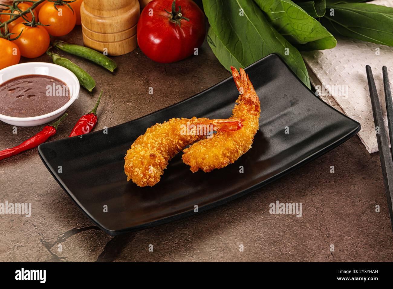Crispy breaded golden fried prawns with sauce Stock Photo - Alamy