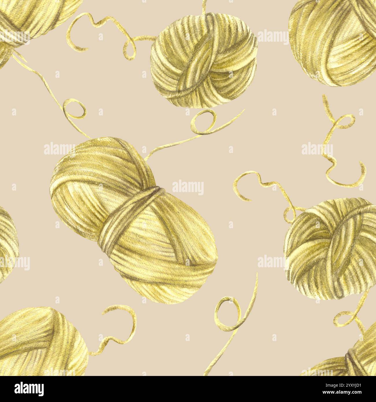 Skein of knitting thread seamless pattern Green yellow colour ball of ...