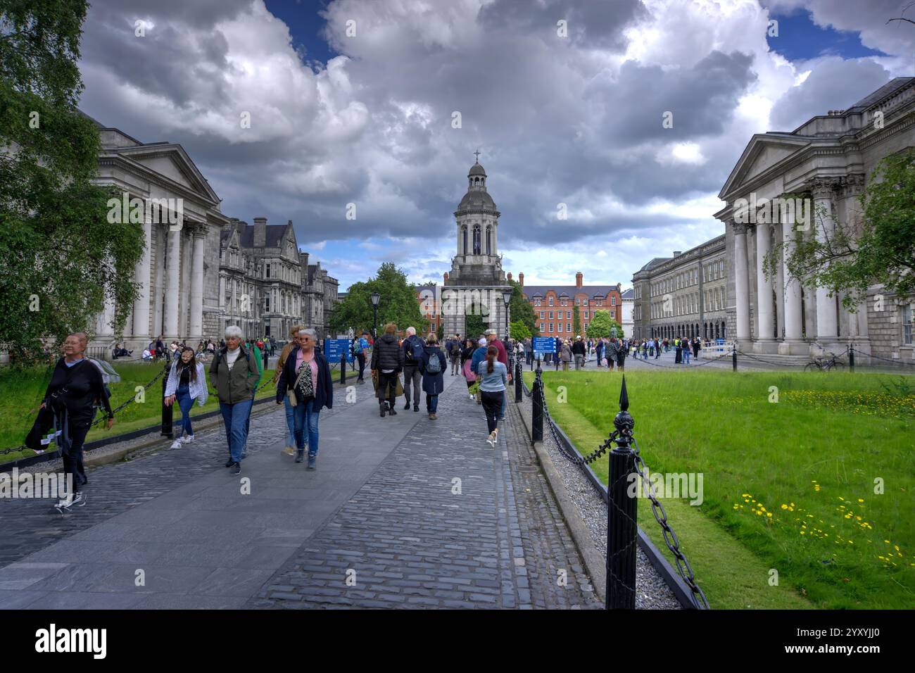 Dublin, Ireland - June 14, 2024: View of Trinity College looking ...