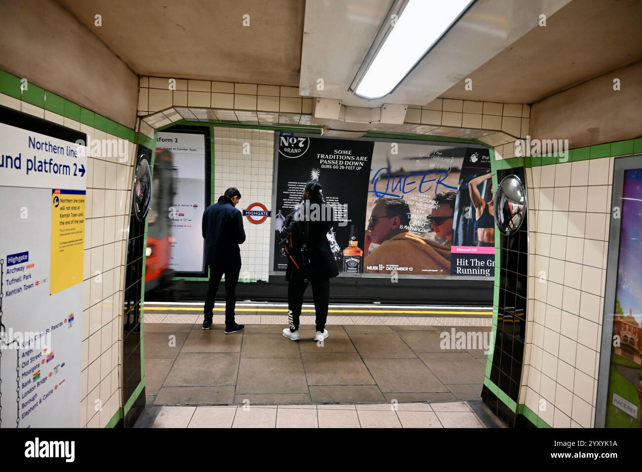 travellers on the northern line wait on the highgate southbound ...