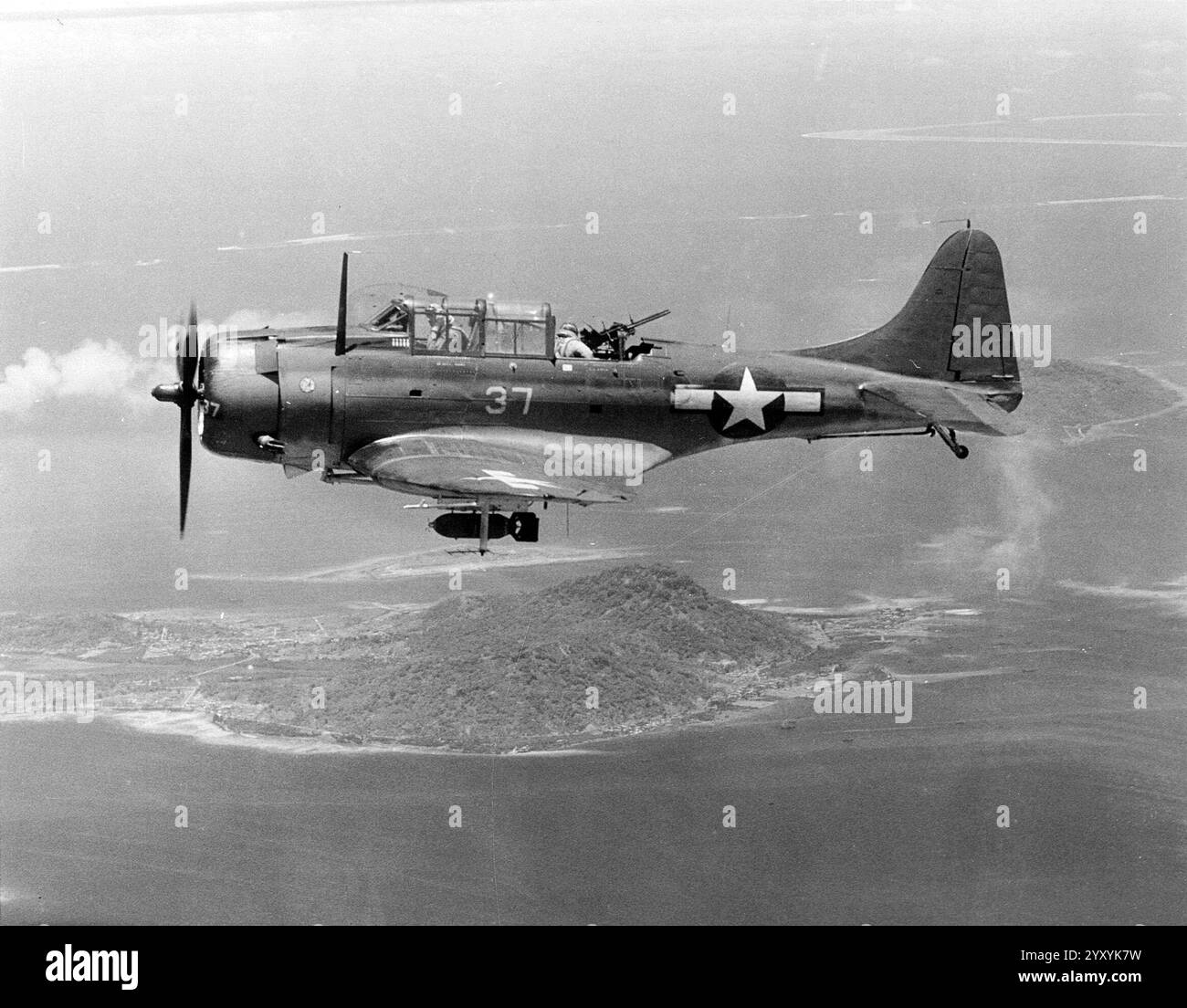 Douglas SBD-5 of VB-16 in flight over Truk, in February 1944 Stock ...