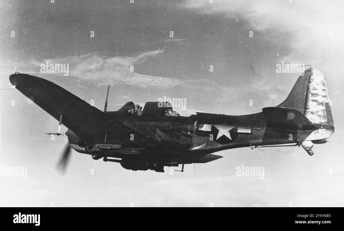 The gunner of a U.S. Navy Douglas SBD-5 Dauntless of Bombing Squadron ...