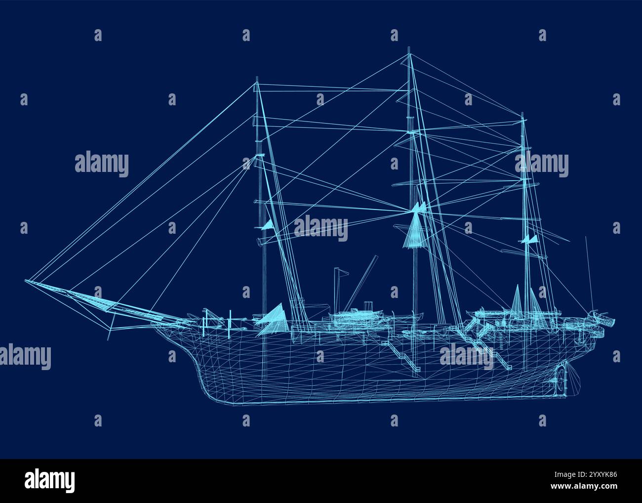 ship vector wireframe vector illustration. vintage Sailing boat. Side ...