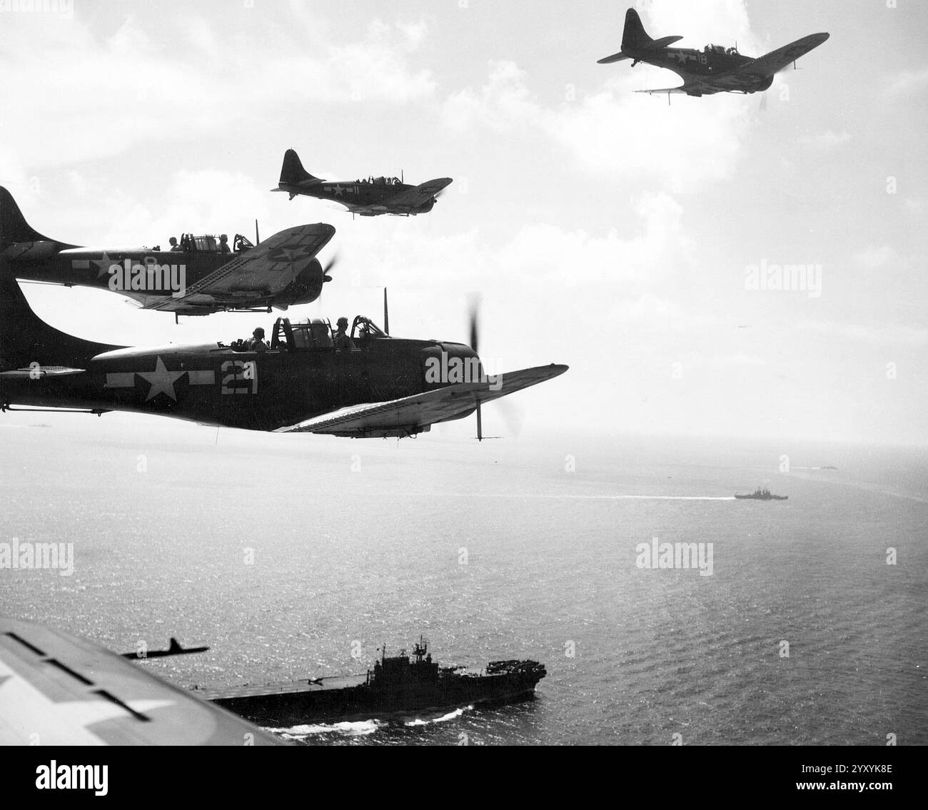U.S. Navy Douglas SBD-5 Dauntless dive bombers of Bombing Squadron 10 ...