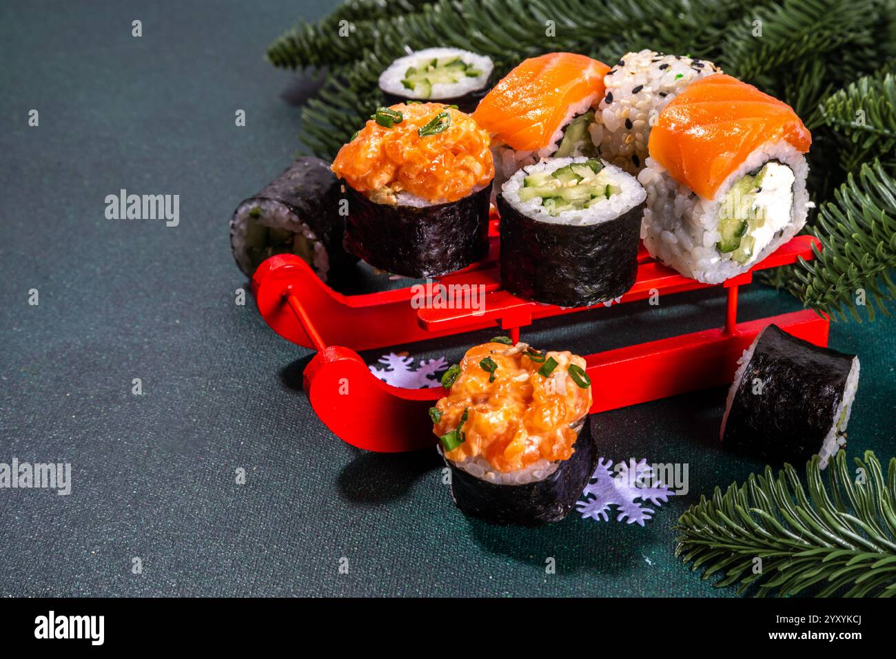 Sushi for Christmas New Year party, winter holiday food delivery menu ...