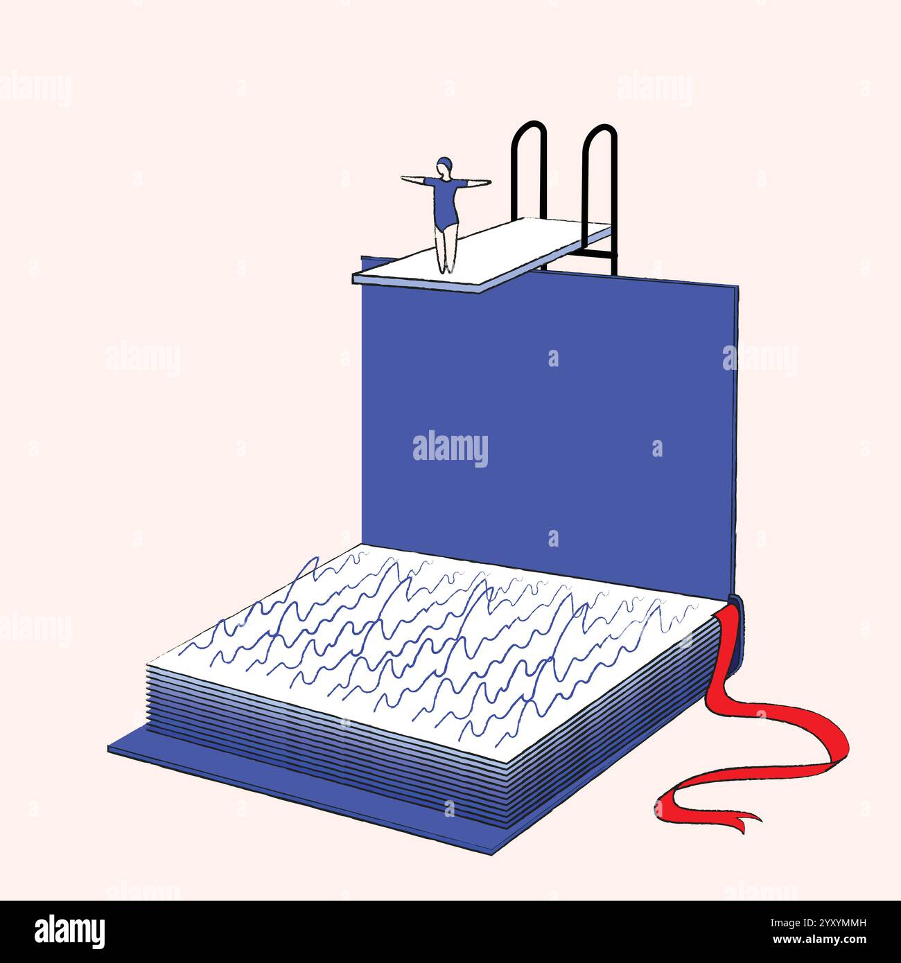 Vector illustration. Little figure stands above pools in form of book ...