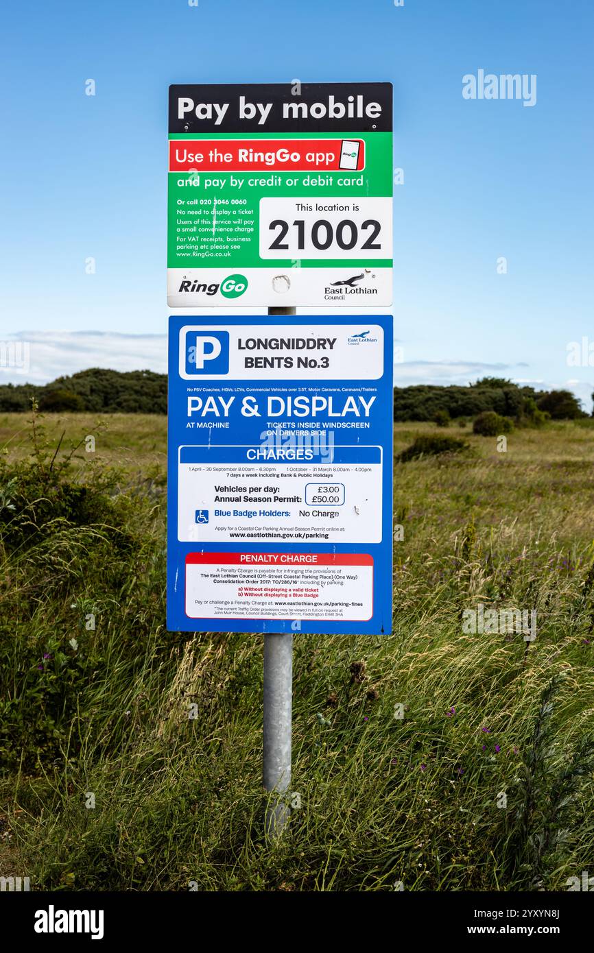 Pay-by-Mobile parking sign, a pay station sign situated in a grassy ...
