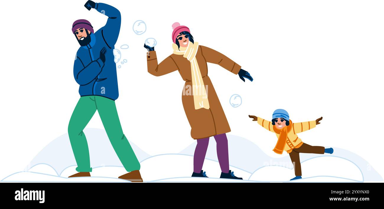 winter snowball fight family vector Stock Vector Image & Art - Alamy