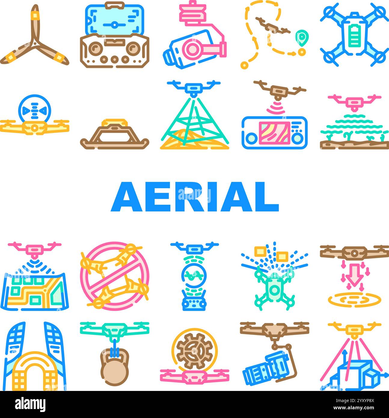 unmanned aerial vehicle drone uav icons set vector Stock Vector Image ...