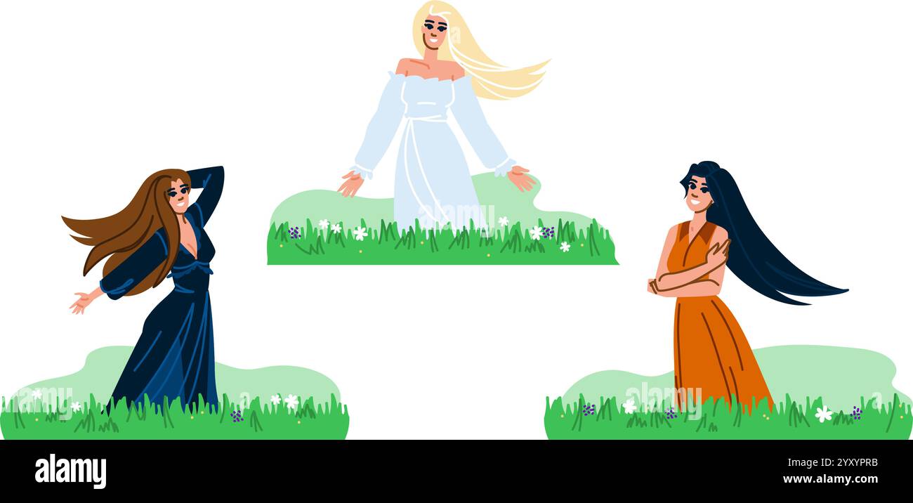 breeze woman field hair blowing vector Stock Vector Image & Art - Alamy