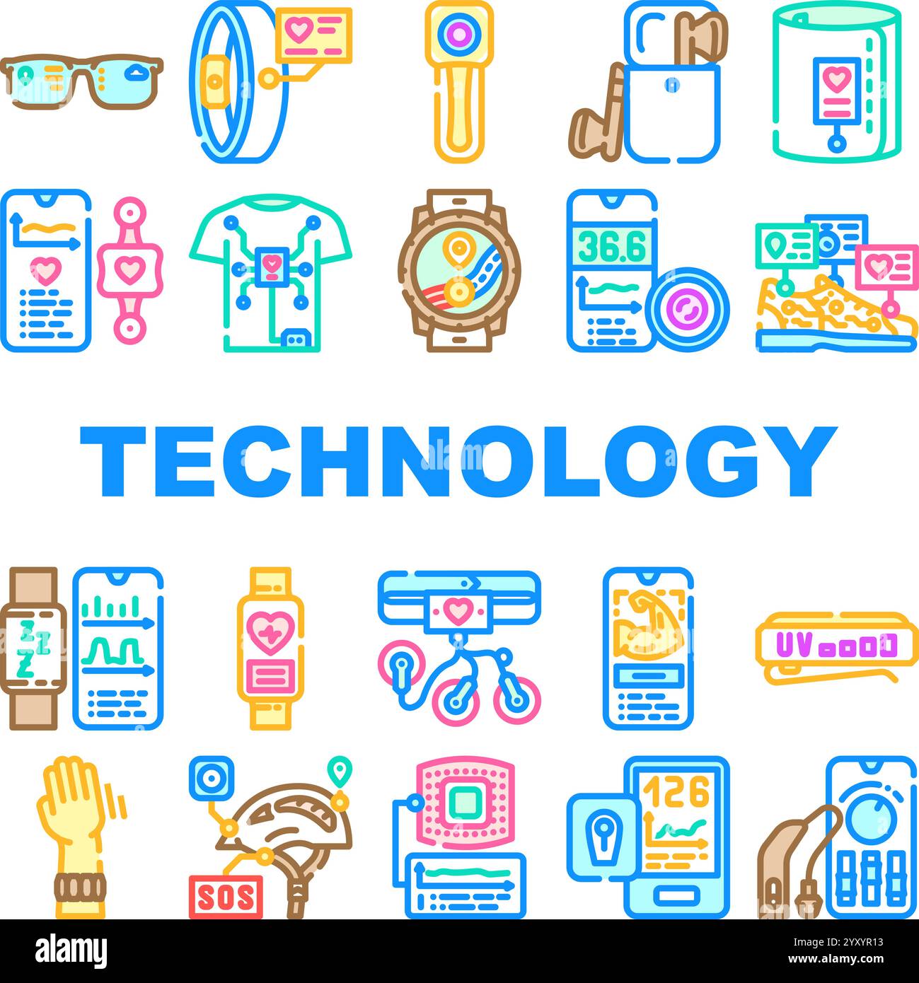 wearable technologies sensor icons set vector Stock Vector Image & Art ...