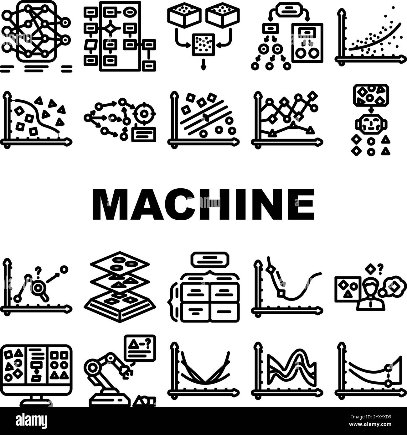 Machine Learning Algorithm Model Icons Set Vector Stock Vector Image 4090
