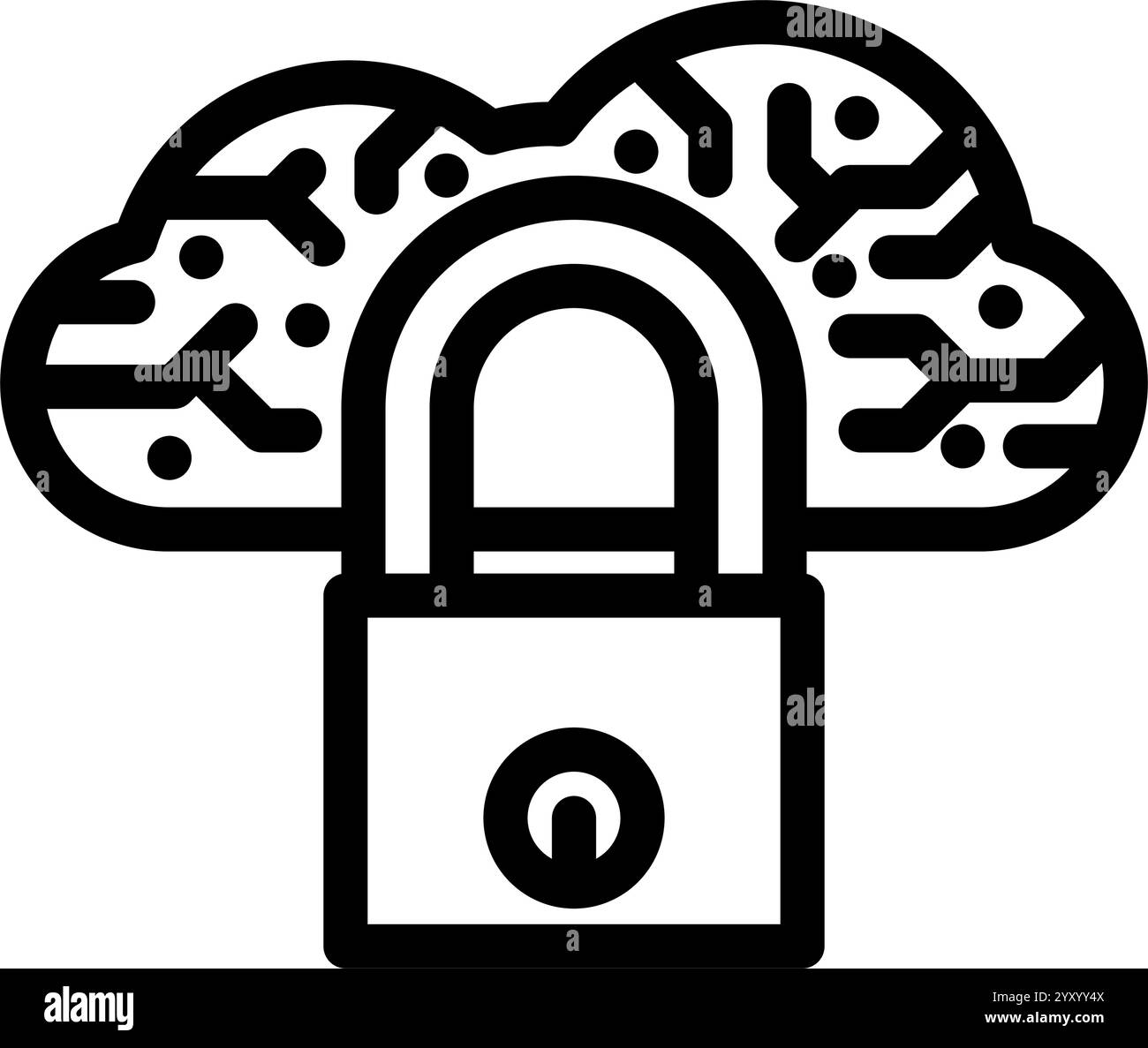 security lock cloud computing line icon vector illustration Stock ...