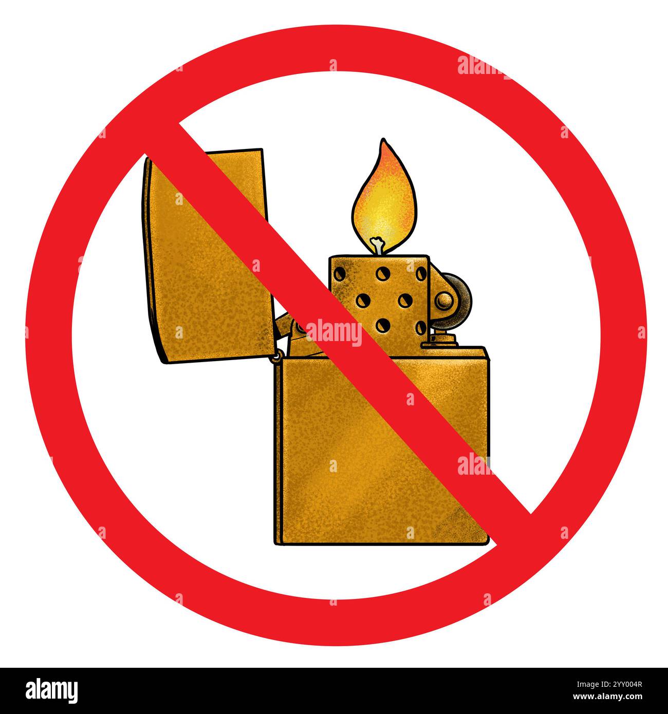 Fire is prohibited. Handmade drawing of a bronze lighter. Lighter with ...