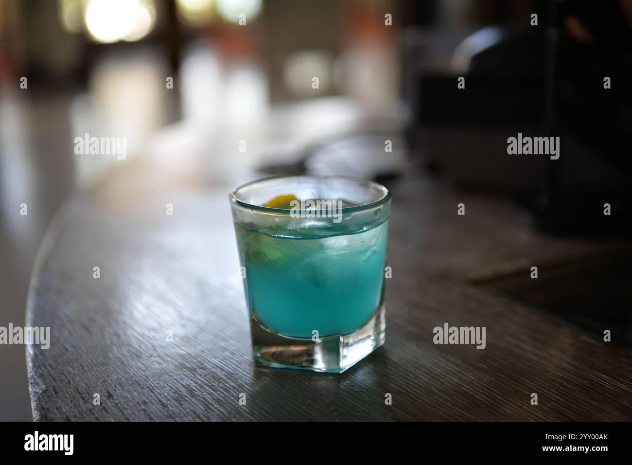 A refreshing welcome drink. The blue beverage, reminiscent of the ocean ...