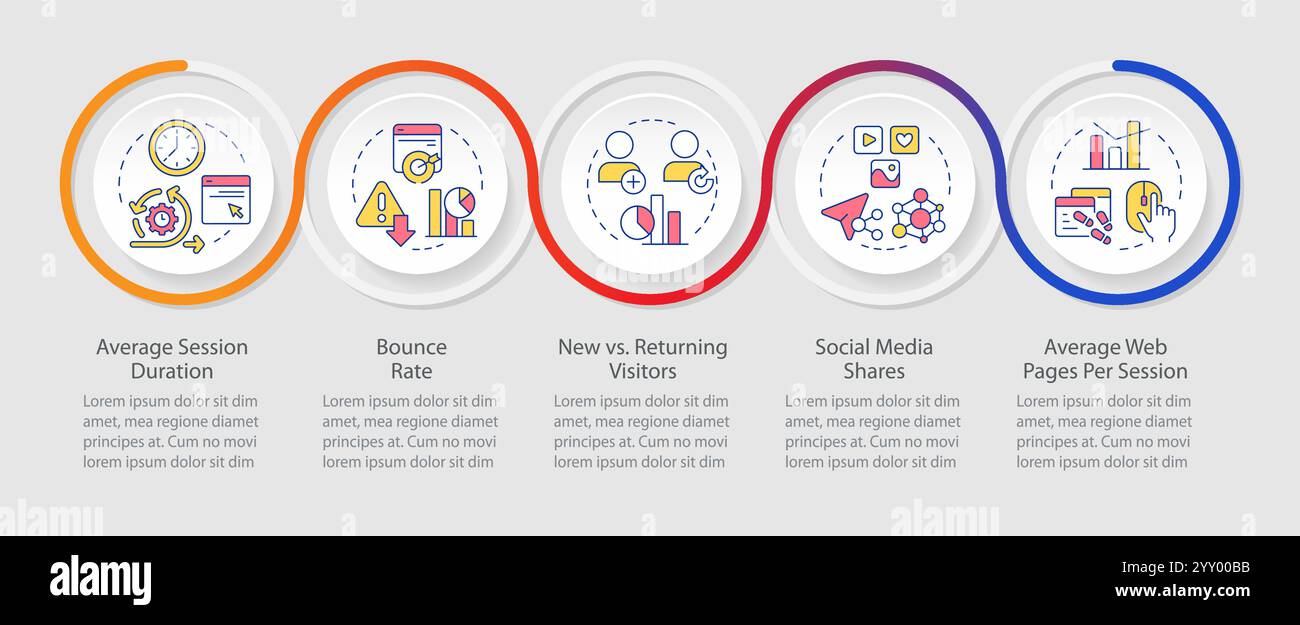 Audience engagement metrics infographics circles sequence Stock Vector ...