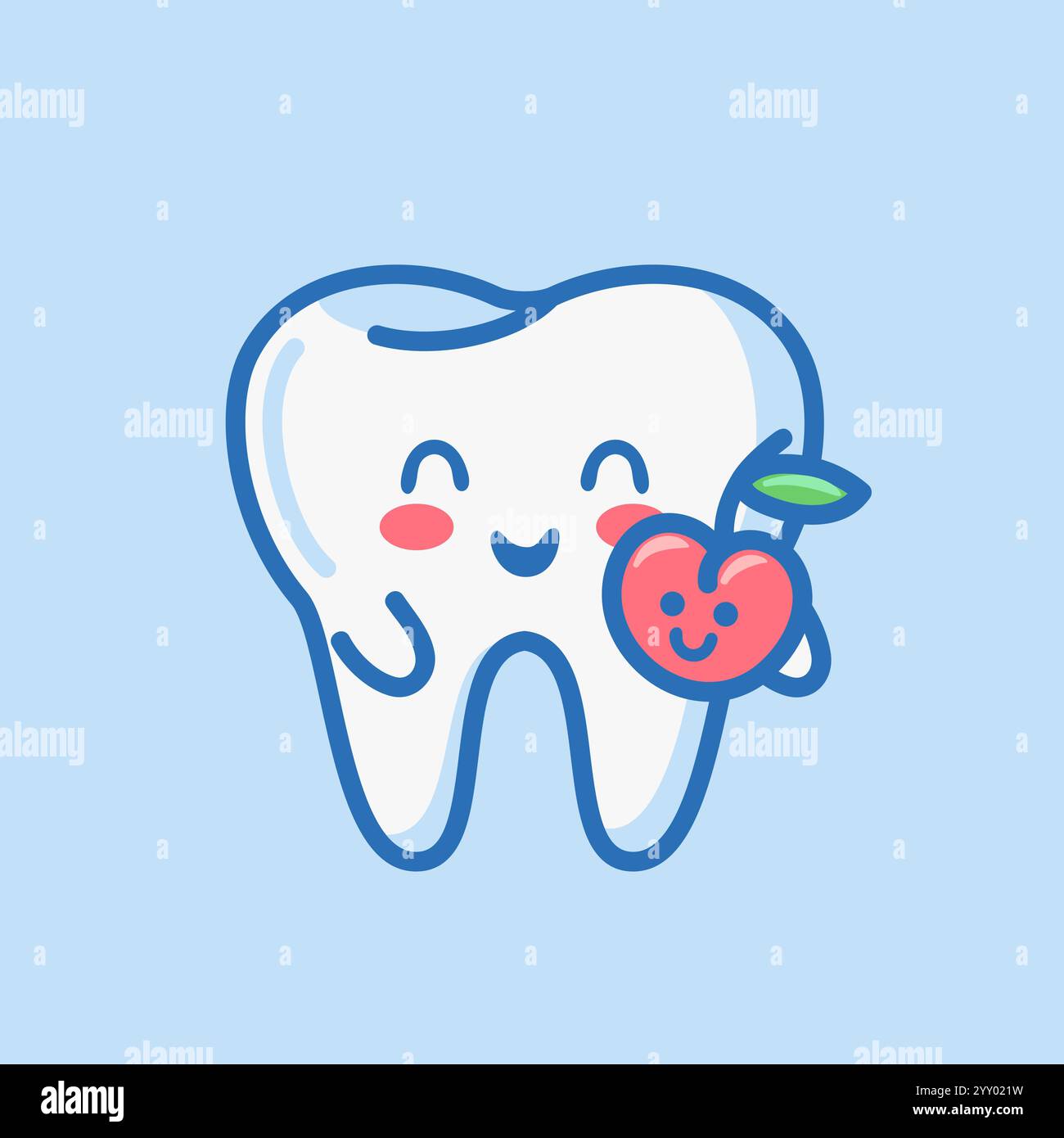 Adorable character, tooth with apple. The concept of the connection ...