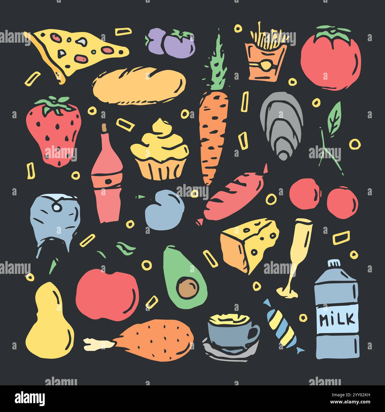 Simple food icons. Doodle food background Stock Vector Image & Art - Alamy