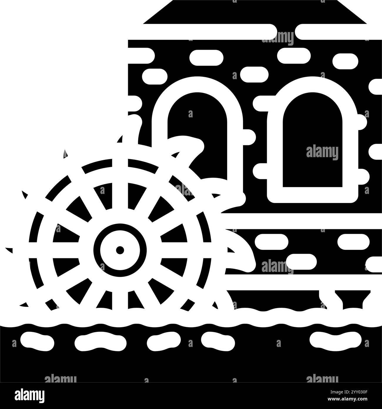 Water mill vector illustration Black and White Stock Photos & Images ...