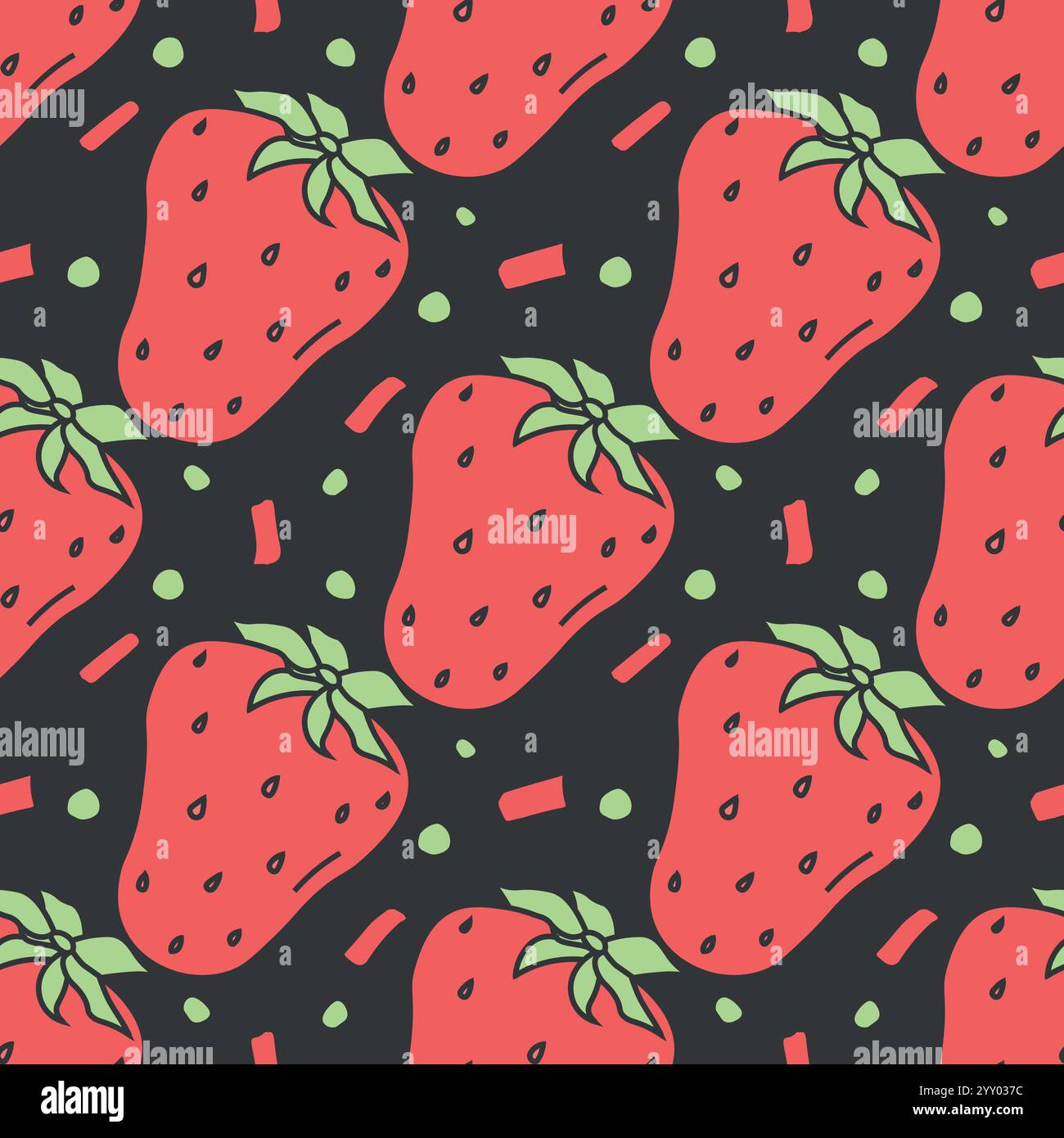 Seamless strawberries pattern. Doodle vector with red strawberries ...