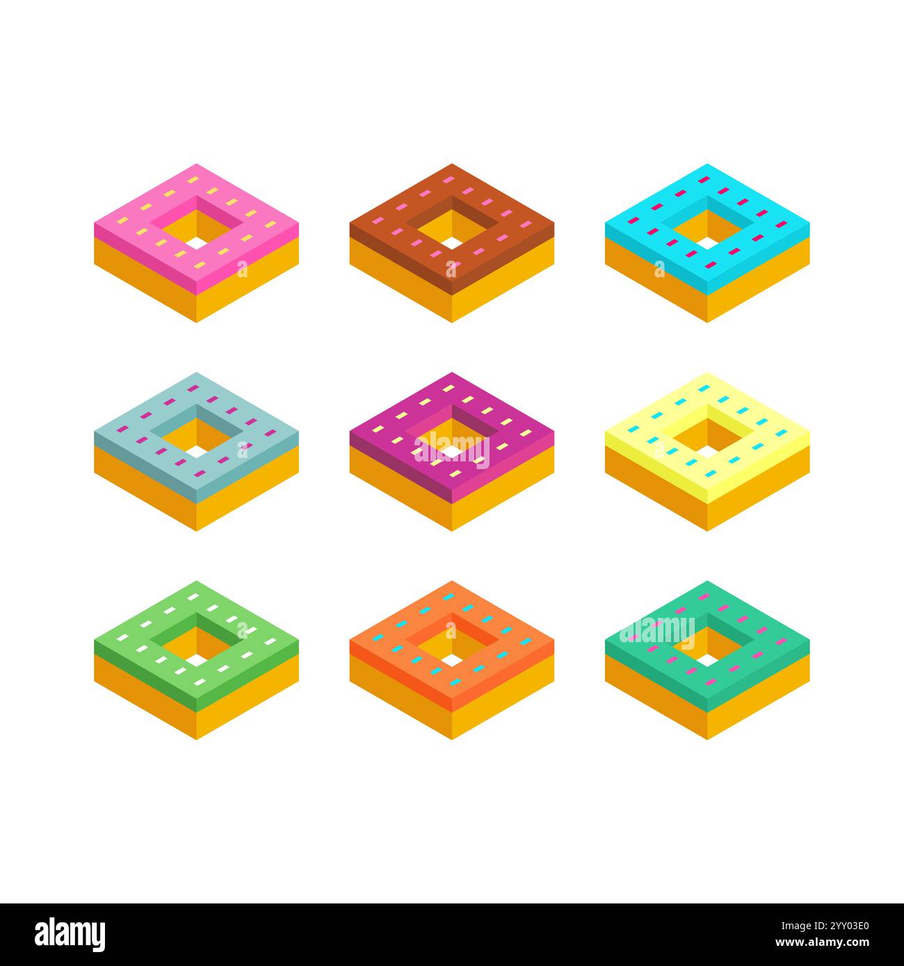Donut isometric set illustration. Sweetness Fast food isolated Stock ...