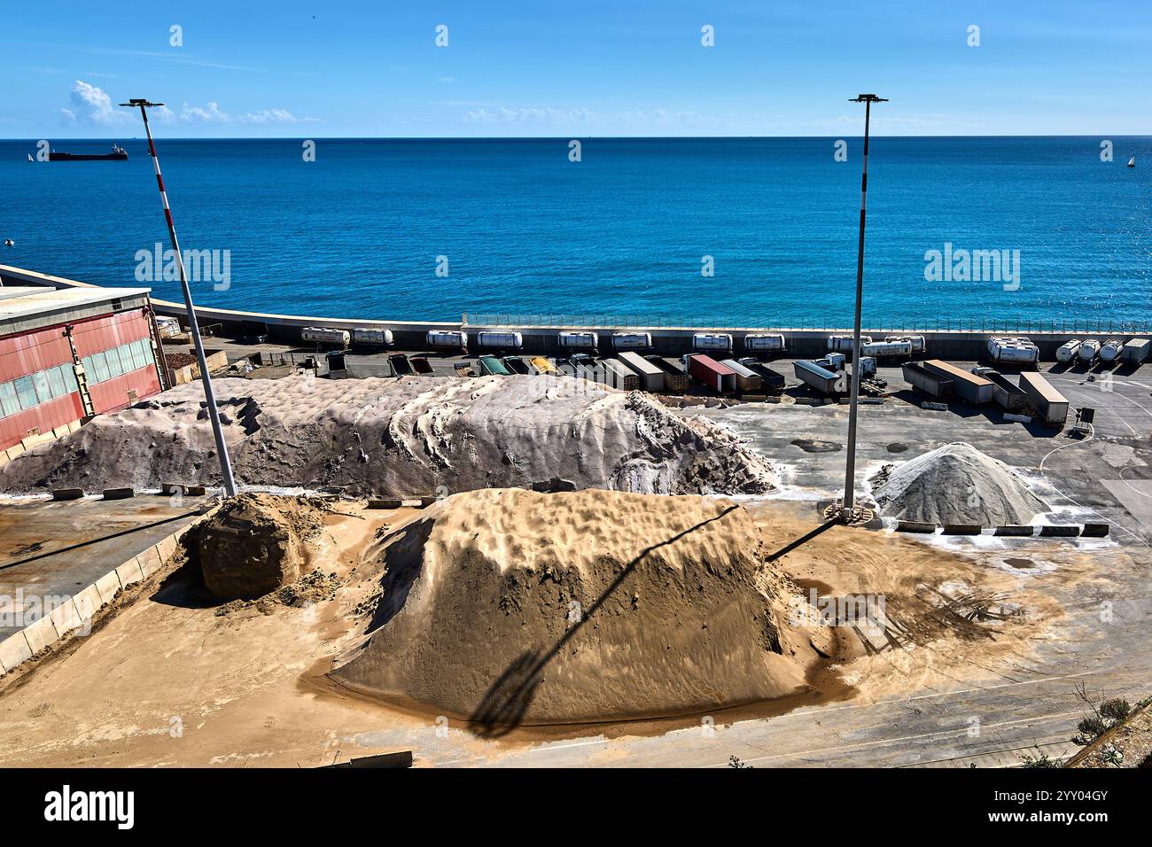 Savona. Italia - December 18, 2024: Coastal industrial area with sand ...